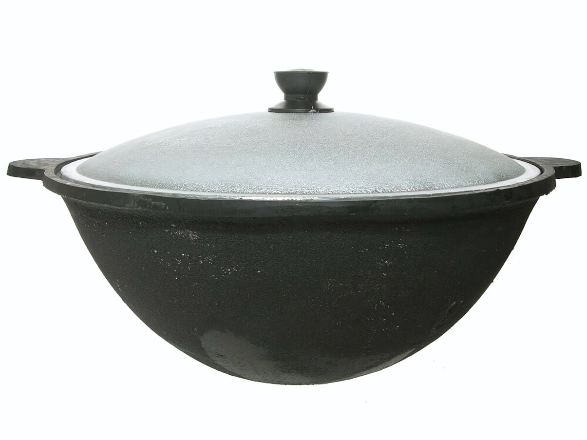 Казан чугунный 8л с алюминиевой крышкой, круглое дно, для духовки и плит