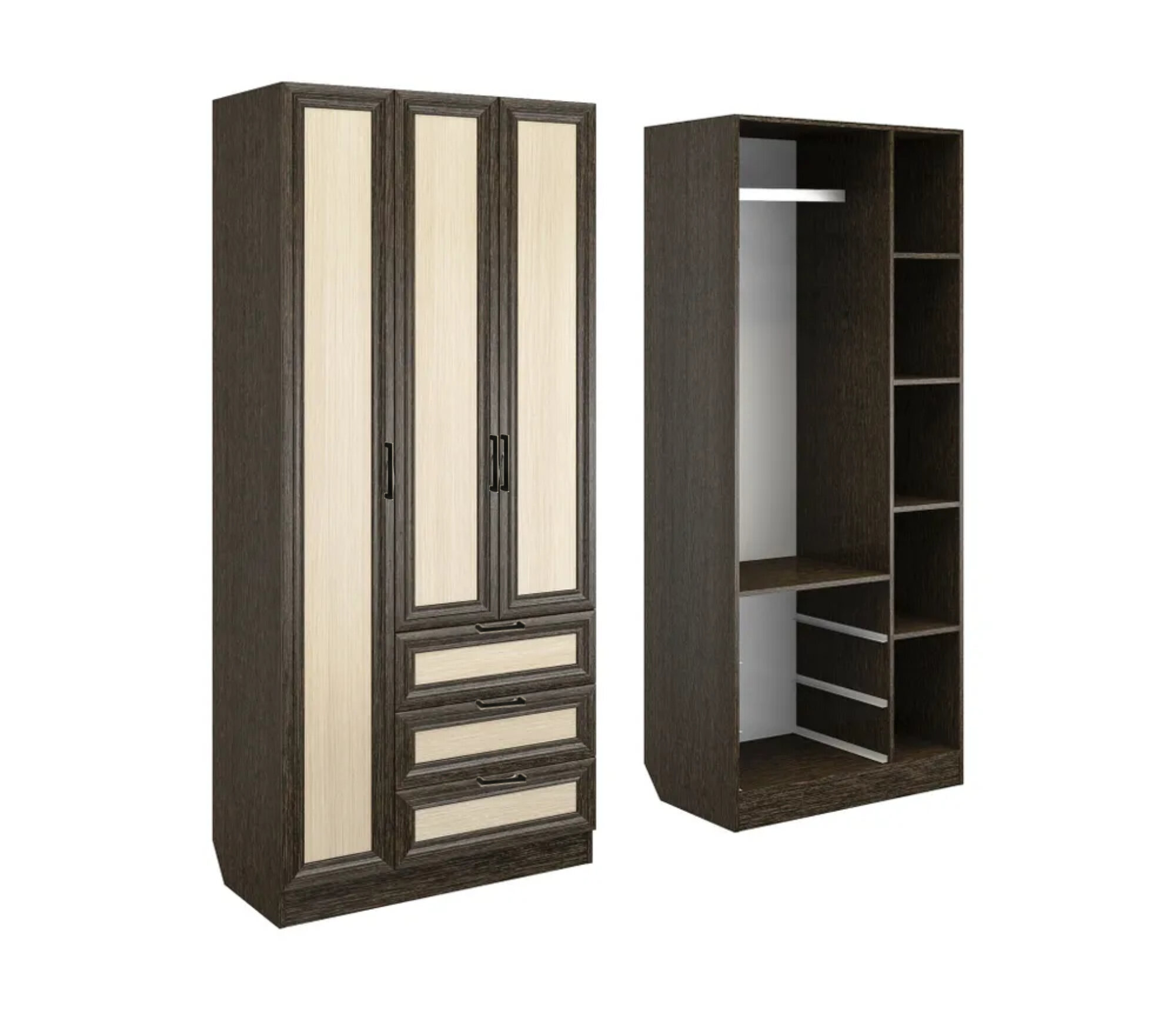 Шкаф распашной, гардероб, шкаф для одежды ШК-3/5 90/210/52 Венге/Дуб молочный