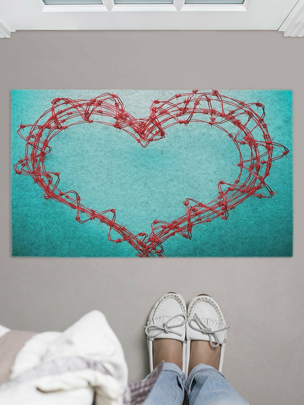 Коврик придверный в прихожую с принтом "Колючее сердце" 45x75 см , JoyArty