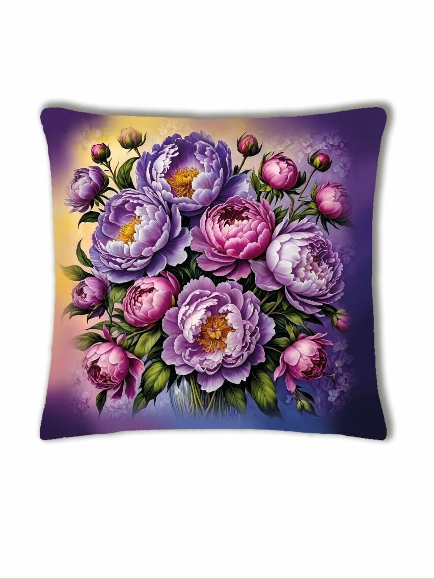 Чехол для подушки Лиловые пионы 40х40 велюр