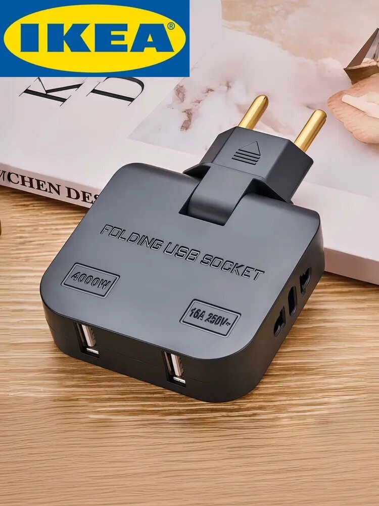 Плоский поворотный тройник для розетки USB, разветвитель 180 градусов, переходник