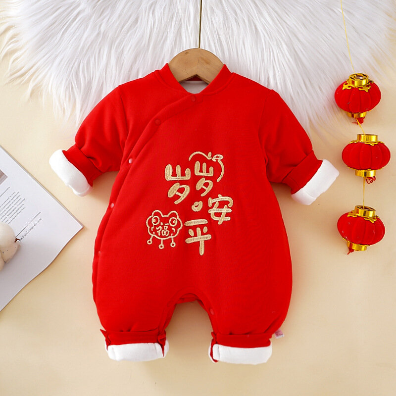Красные одежды для новорожденных мальчиков и девочек, большой красный хлопковый комбинезон для малышей, наряд для ползания на сто дней, наряд на полнолуние, новогодний наряд