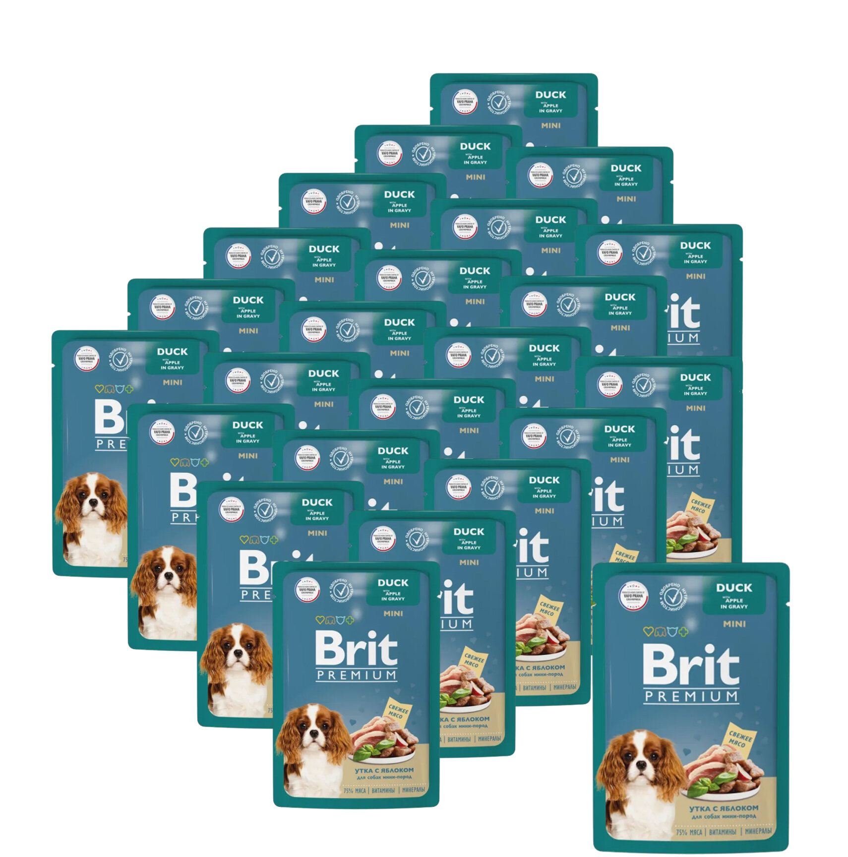 BRIT PREMIUM, Пауч для взрослых собак мини пород, Утка с яблоком в соусе, 85г x 24 шт.