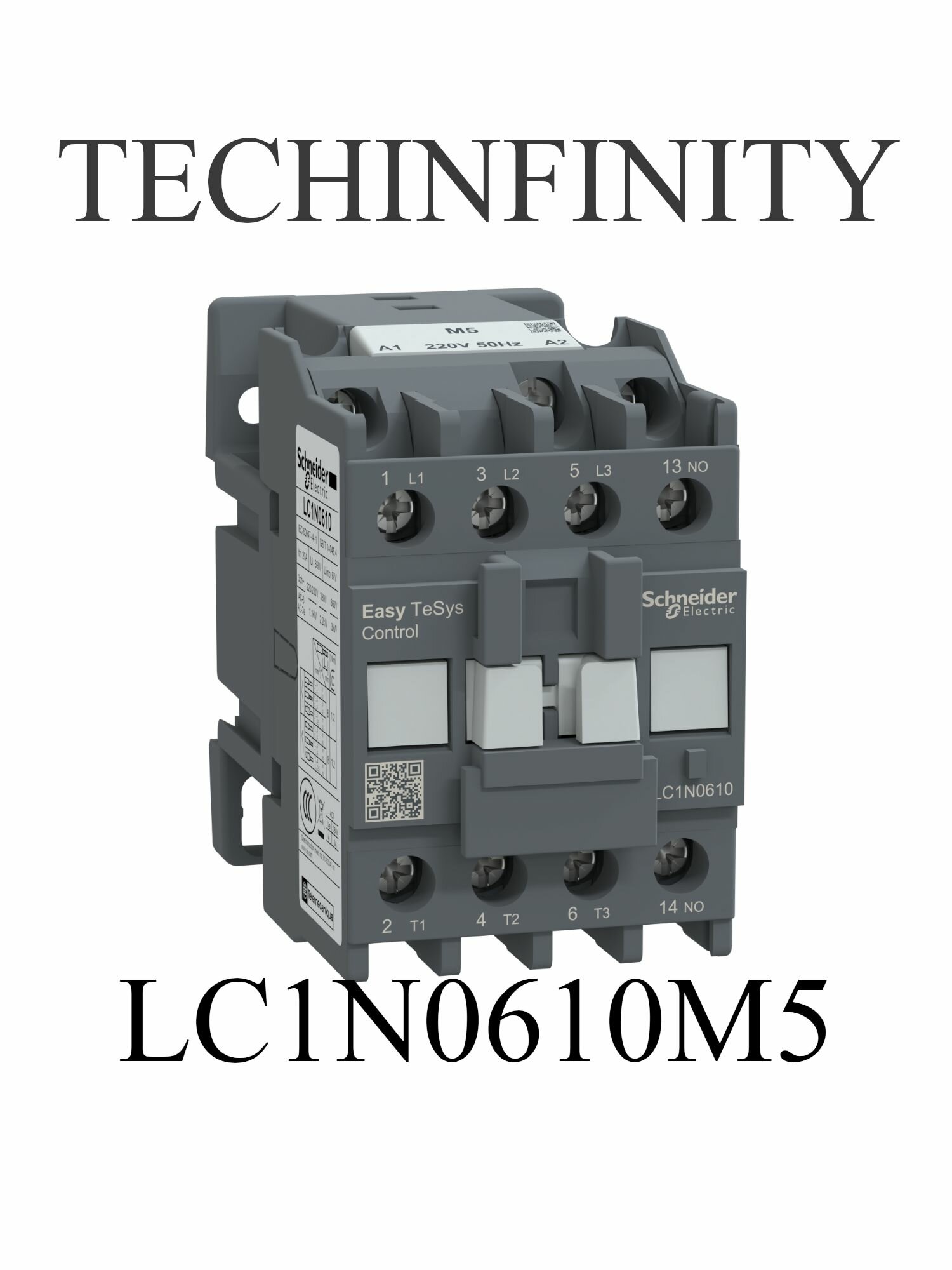 LC1N0610M5 контактор Schneider Electric EasyPact TVS, 6А, 2.2кВт, катушка 220В AC, 1NO