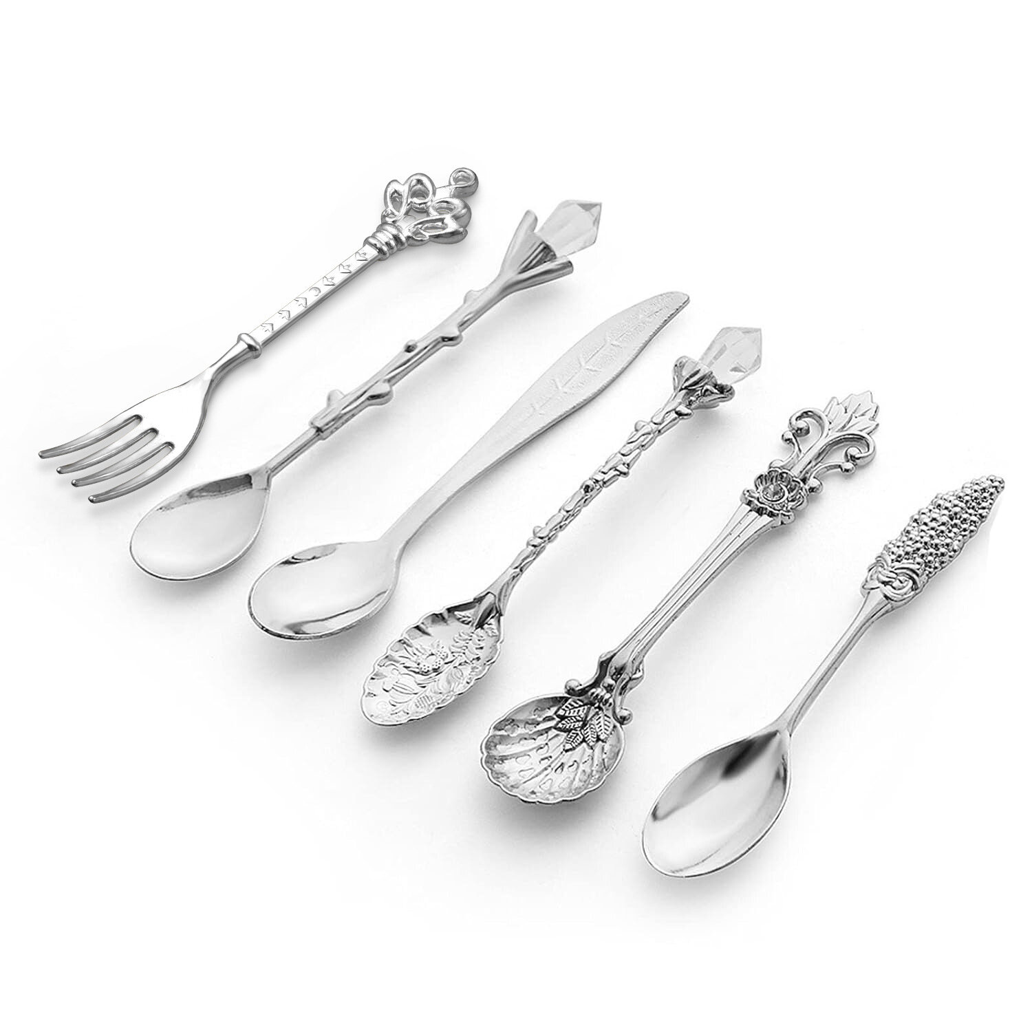 Винтажные кухонные ложки из цинкового сплава для кофе, Набор кофейных ложек, 6 шт, серебристый