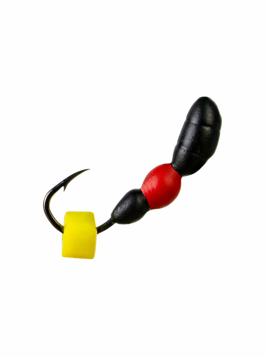 Мормышка для летней и зимней рыбалки Лесной Муравей "Левша-НН", 0,37 г, кубик "СЫР", крючок №16, чёрно-красный / 3 шт.