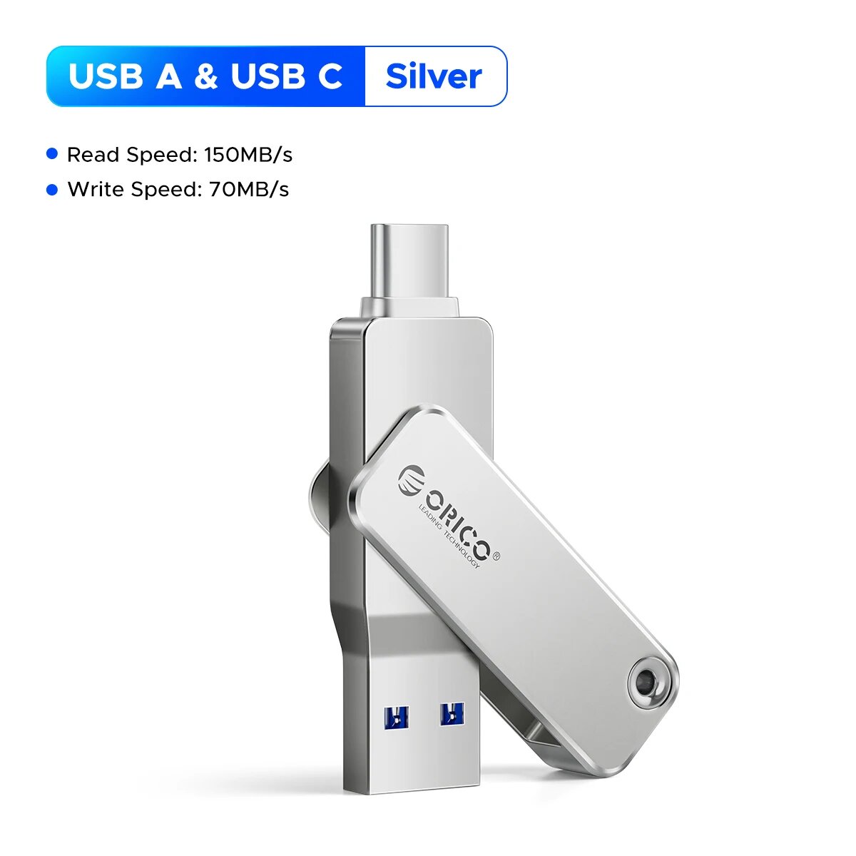 ORICO EB05 флешка 128 ГБ 2 в 1 Silver USB A/C