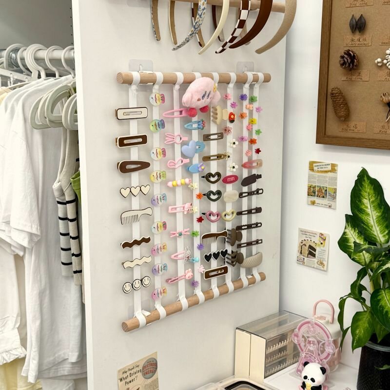 Настенный органайзер для хранения заколок, не требующий сверления, держатель для резинок и заколок для студентов и детей, многоярусная, вместительная полка для организации аксессуаров для волос.