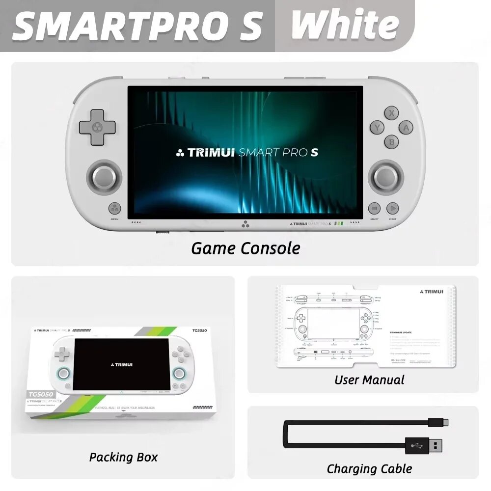 TRIMUI Smart Pro S портативная игровая консоль Белый, No Card(0 Games), Белый, White