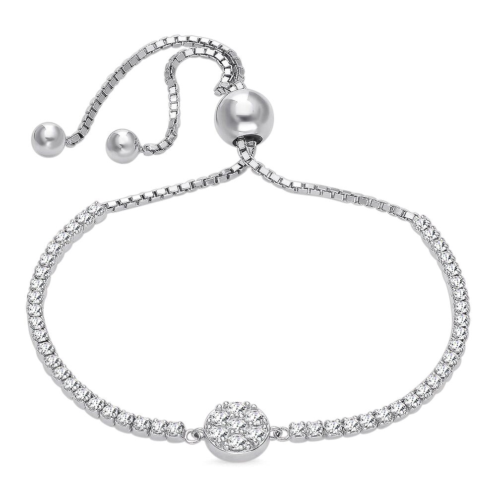 Браслет-цепочка, серебро, 925 проба, родирование, фианит