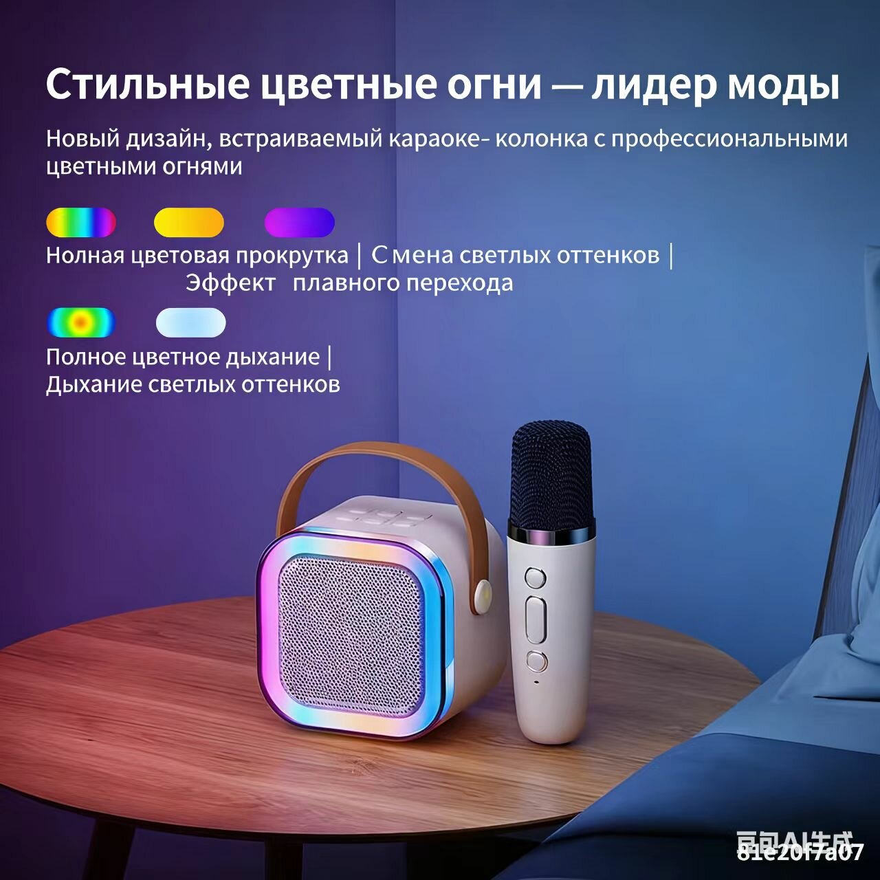 Музыкальный центр с караоке и Bluetooth, 2 микрофона, портативный, с подсветкой RGB, для дома и вечеринок