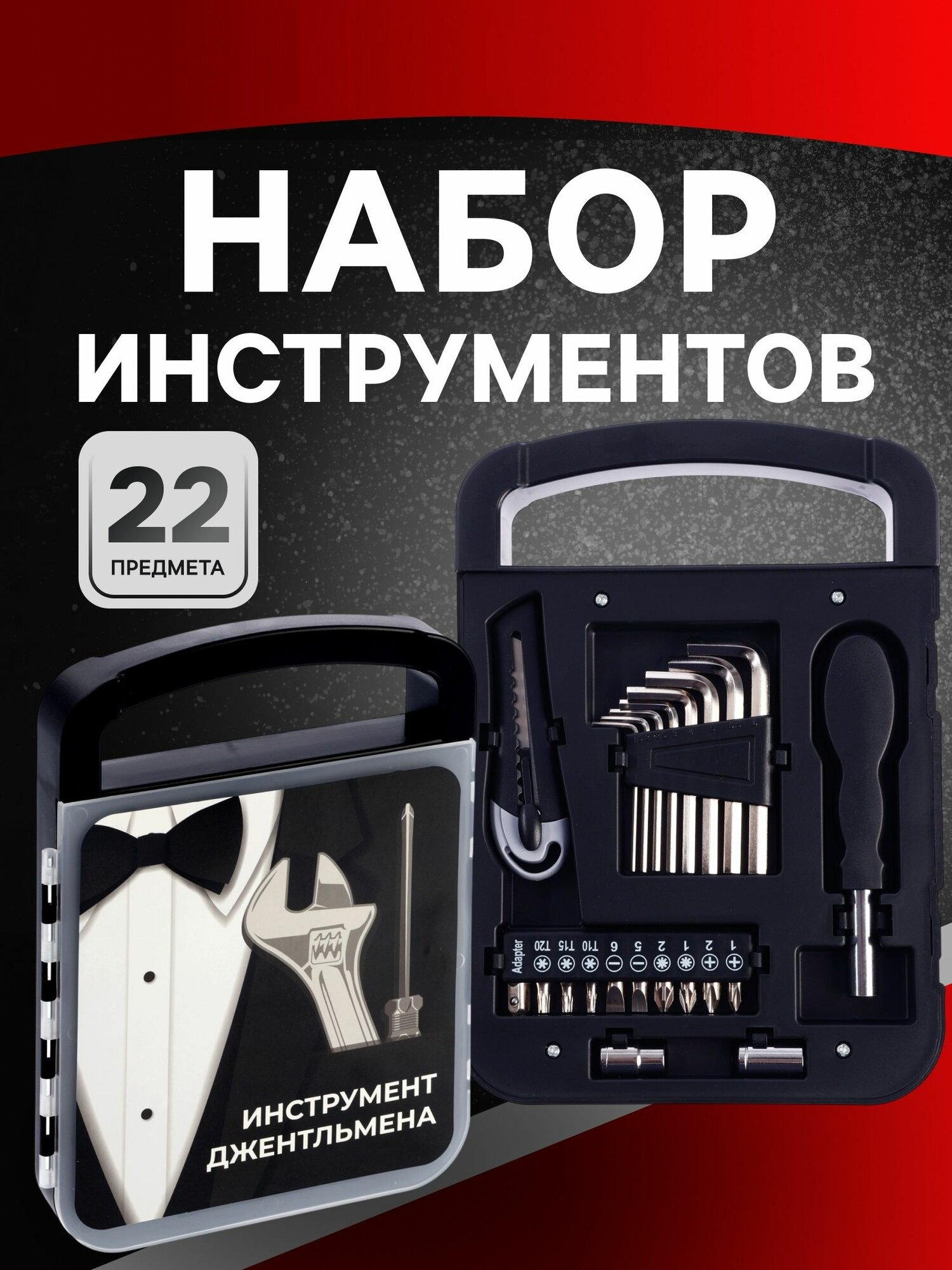 Набор инструментов 22 предмета, подарочный пластиковый кейс