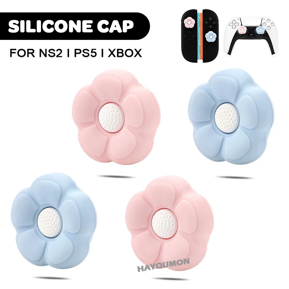 4 шт. милые силиконовые накладки-грипсы в виде цветов для стиков контроллера Switch 2, защитные чехлы для джойстиков, аксессуары