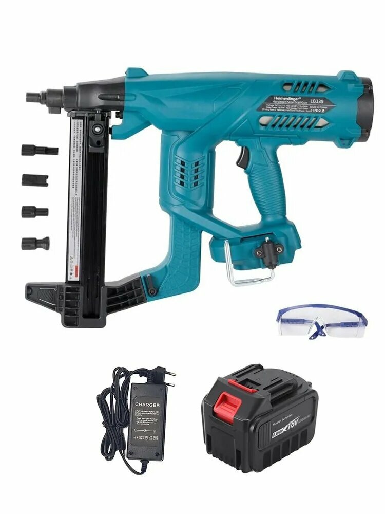 Аккумуляторный гвоздезабивной пистолет (нейлер) LB339, бесщеточный, 1800W, 18-21V, гвозди 15-40 мм, для бетона и стали 5 мм, 1 АКБ 6.0 А ч и ЗУ