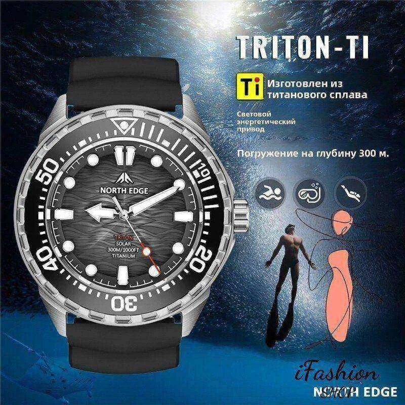NORTH EDGE Triton-Ti Мужские фотокинетические электронные часы для дайвинга из титанового сплава
