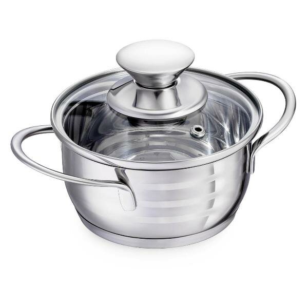 Кастрюля 12см/0.7л с крышкой REGENT inox Bimbo vitro