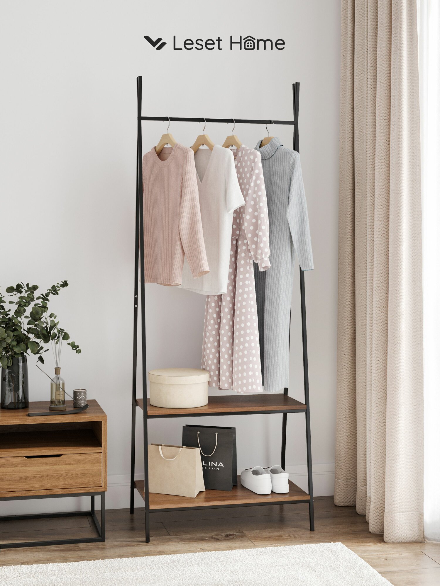 Вешалка гардеробная Leset Стилвуд 12, черный/орех лион светлый