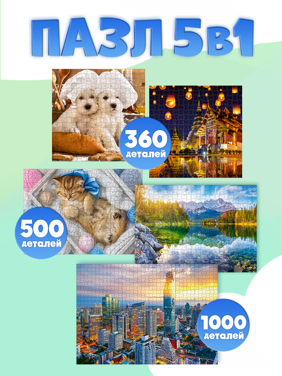 Наборы пазлов 5 В 1 (1000+2х500+2х360) красивые пазлы (Арт. ПМК-4547)