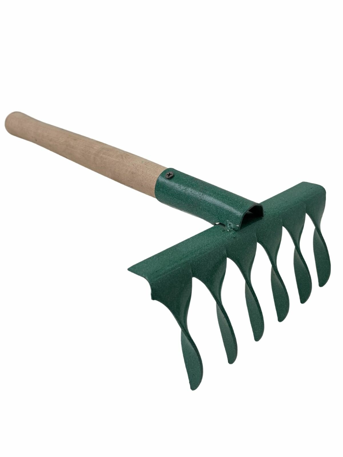 Грабли для сада дачи и огорода Инструмент садовый ручной металлические мини витые 6 зубьев с деревянным черенком и порошковой окраской