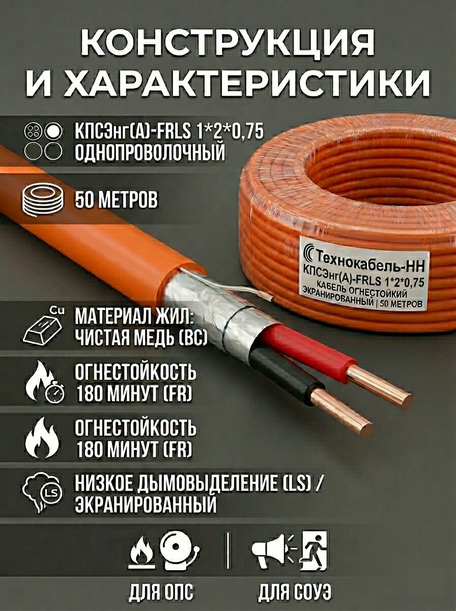 Кабель кпсэнг (А)-FRLS 1х2х0,75 Технокабель-НН (50 метров)