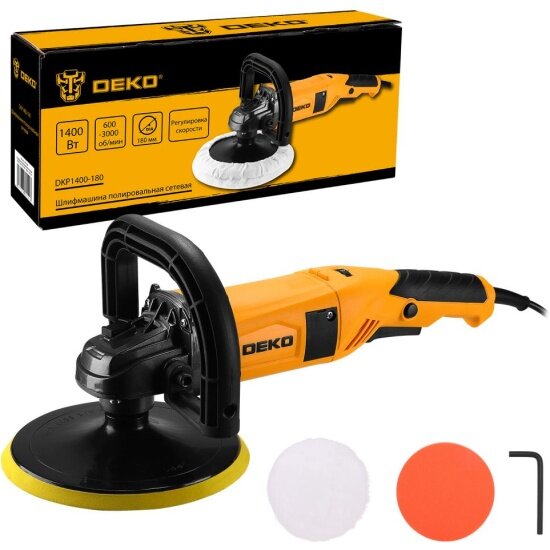 Шлифмашина полировальная сетевая Deko DKP1400-180, 180мм, 1400 Вт (083-1049)