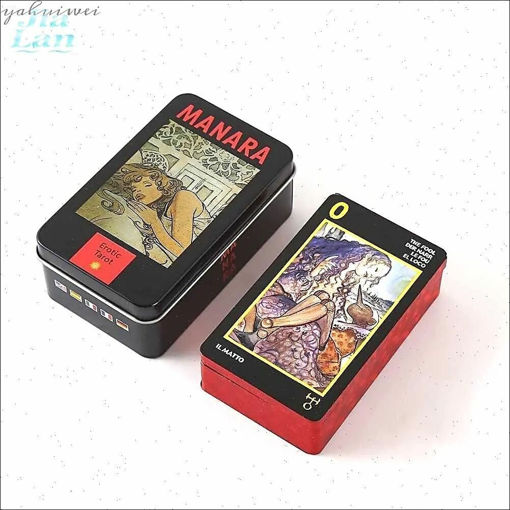 Карты Таро уэйта манара эротическое с железной коробкой / Manara erotic tarot 10*6см.