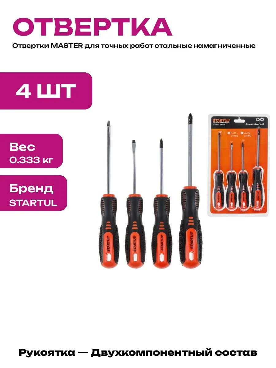 Отвертки MASTER для точных работ сталь Slotted двухцветные