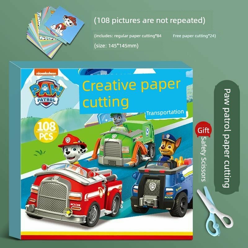 Набор бумажной вырезки Paw Patrol Серия II для детей 3-6 лет, 1 коробка с 108 листами, включая безопасные ножницы