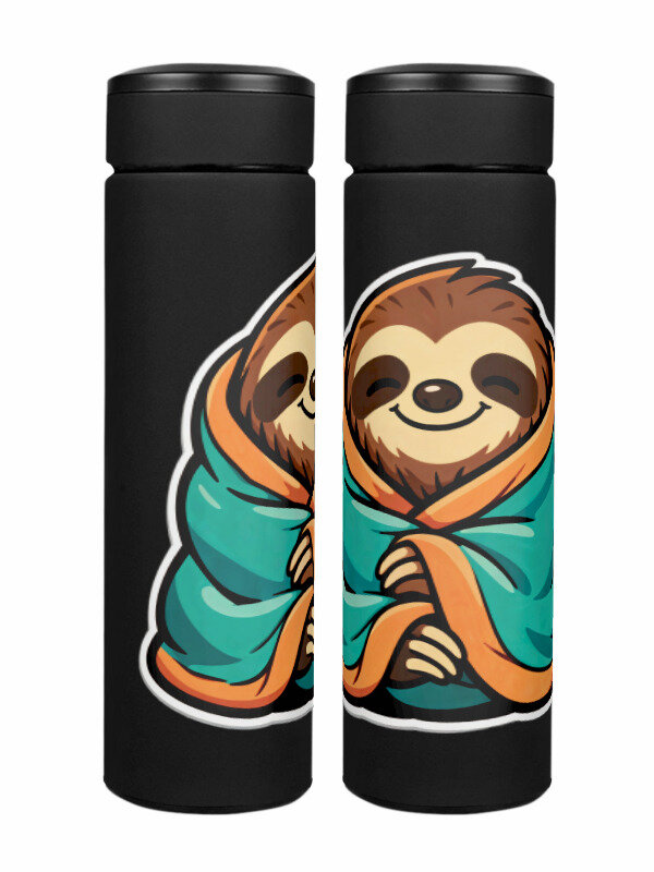 Термос «Cozy Sloth милый ленивец в пледе» (черный)