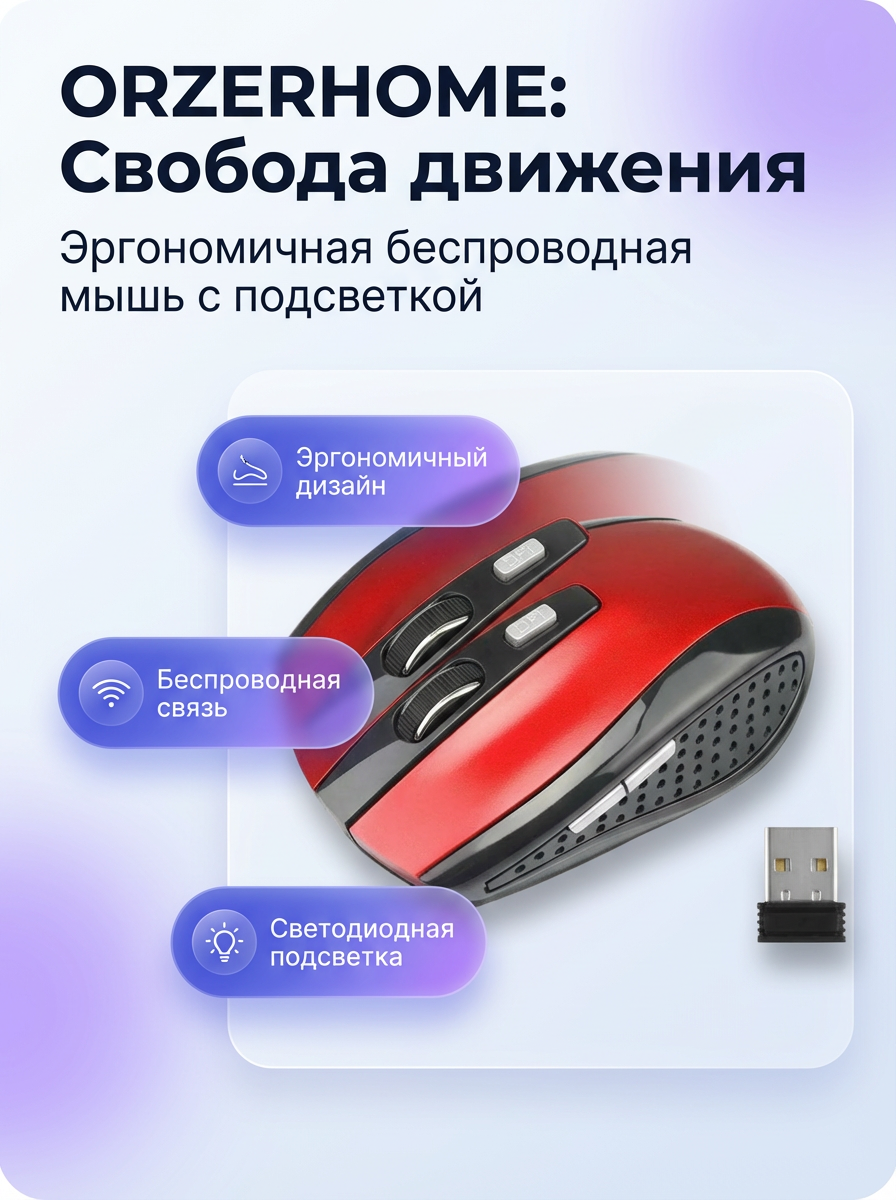 ORZERHOME аккумуляторная беспроводная эргономичная со светодиодныйной подсветкой