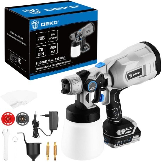 Краскопульт аккумуляторный Deko SG20DK Max, 20В, 800 мл, 1x3.0Ач (083-1135)