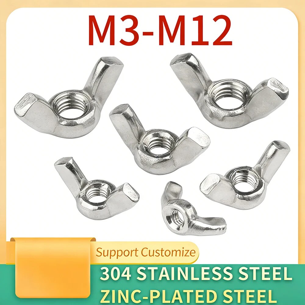 Барашковые гайки из нержавеющей стали 304, набор M3-M12 M12 x10pc, Zinc Plated Steel
