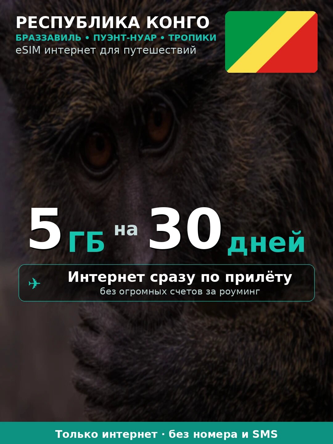 ESIM Республика Конго — мобильный интернет 5 ГБ на 30 дней | виртуальная SIM-карта для путешествий