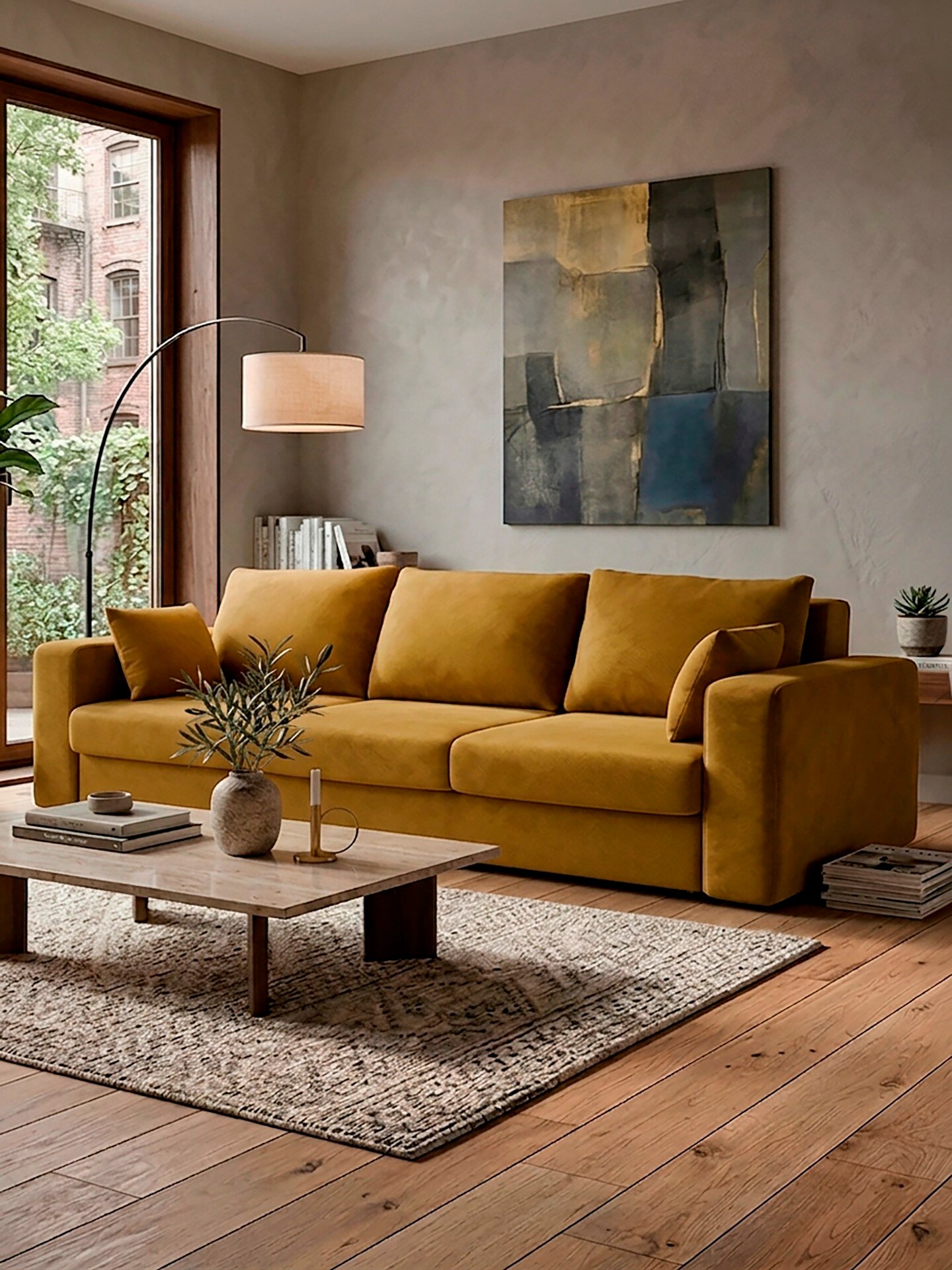 Диван Ливерпуль Лайт Velutto 56 NEW 230x94x80 см, желтый Велютто, еврокнижка GOODFORM
