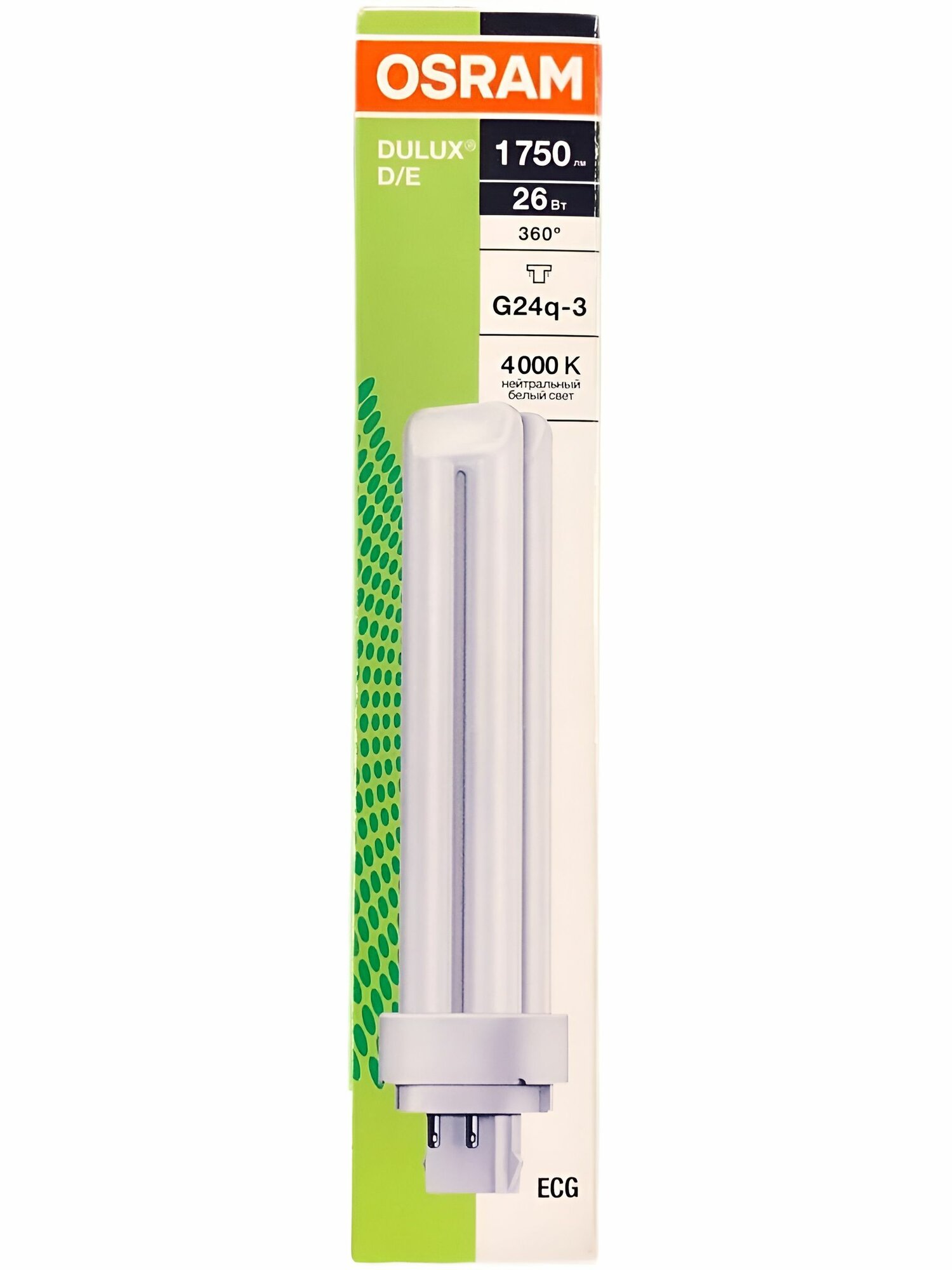 Лампа Osram Dulux D/E 26W/840 G24g-3 ( 4 контакта) нейтральный белый свет