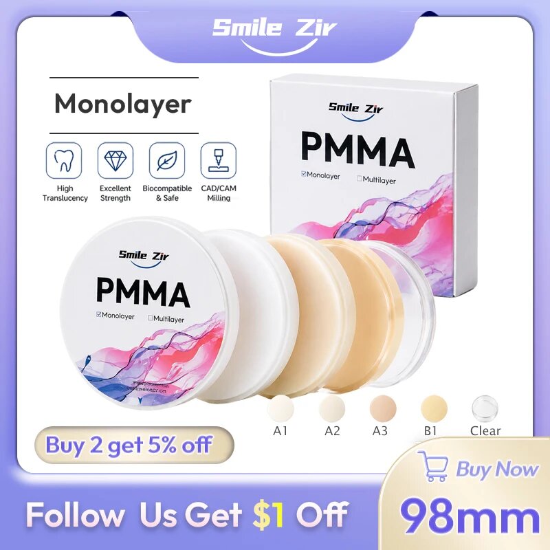 Стоматологические монолитные блоки Smile_Zir из PMMA 98 мм, 16 цветов 98X16mm A3