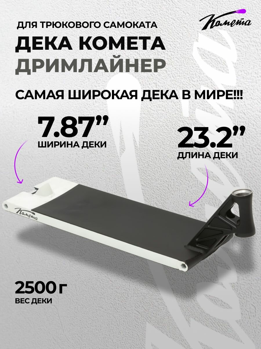 Дека для трюкового самоката Комета Дримлайнер / 595 / 7.87 x 23.2 / Черная