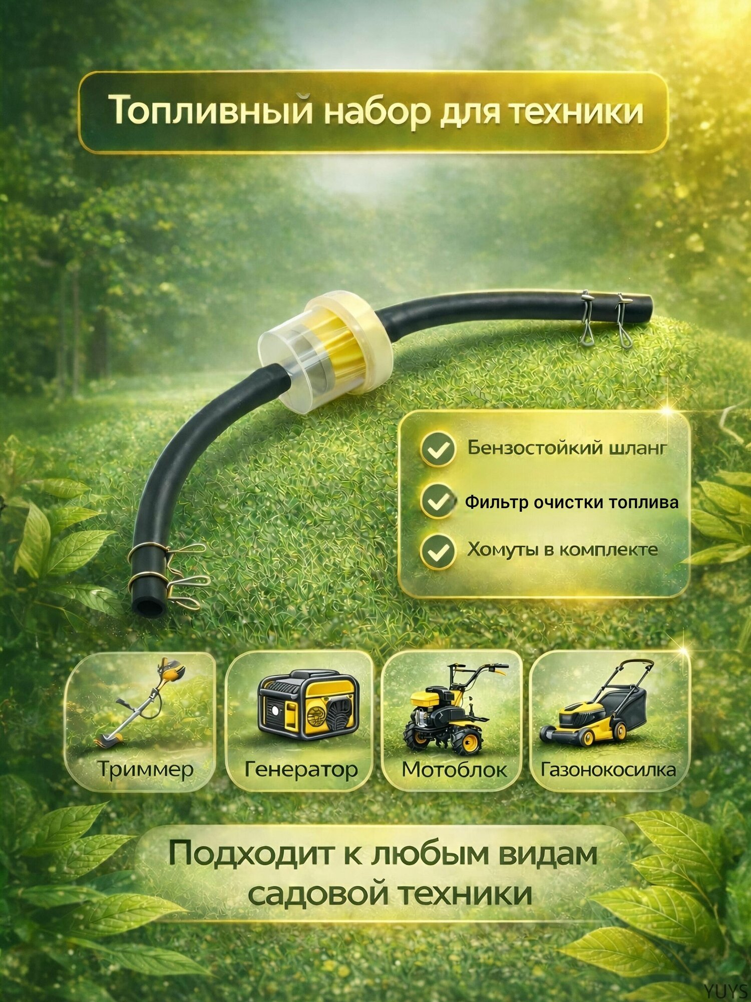 Фильтр топливный, шланг, хомуты для генератора, мотоблока и садовой техники
