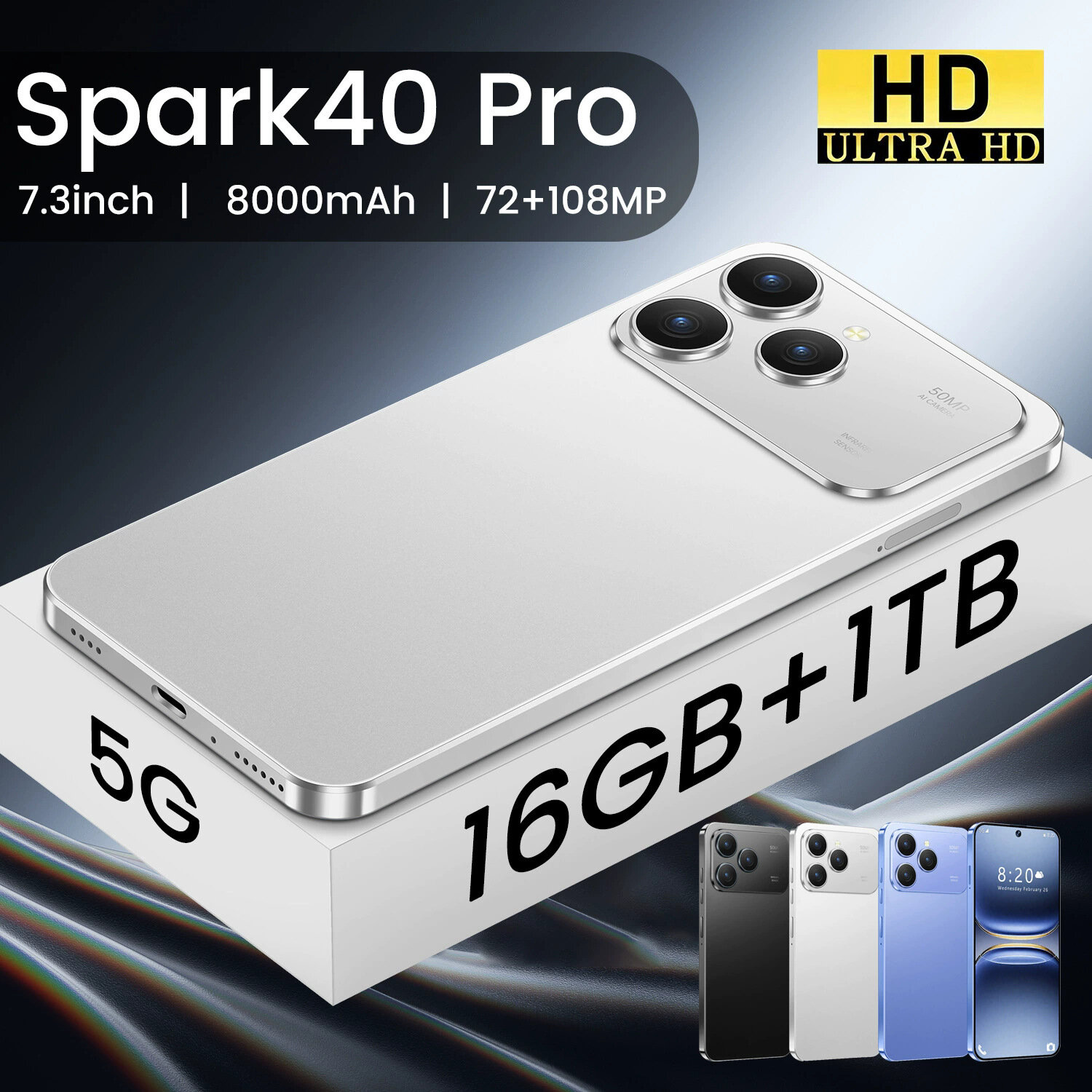 Смартфон Spark40 pro Android 7.3 дюйма 4G двухсимочный синий 2ГБ 32ГБ