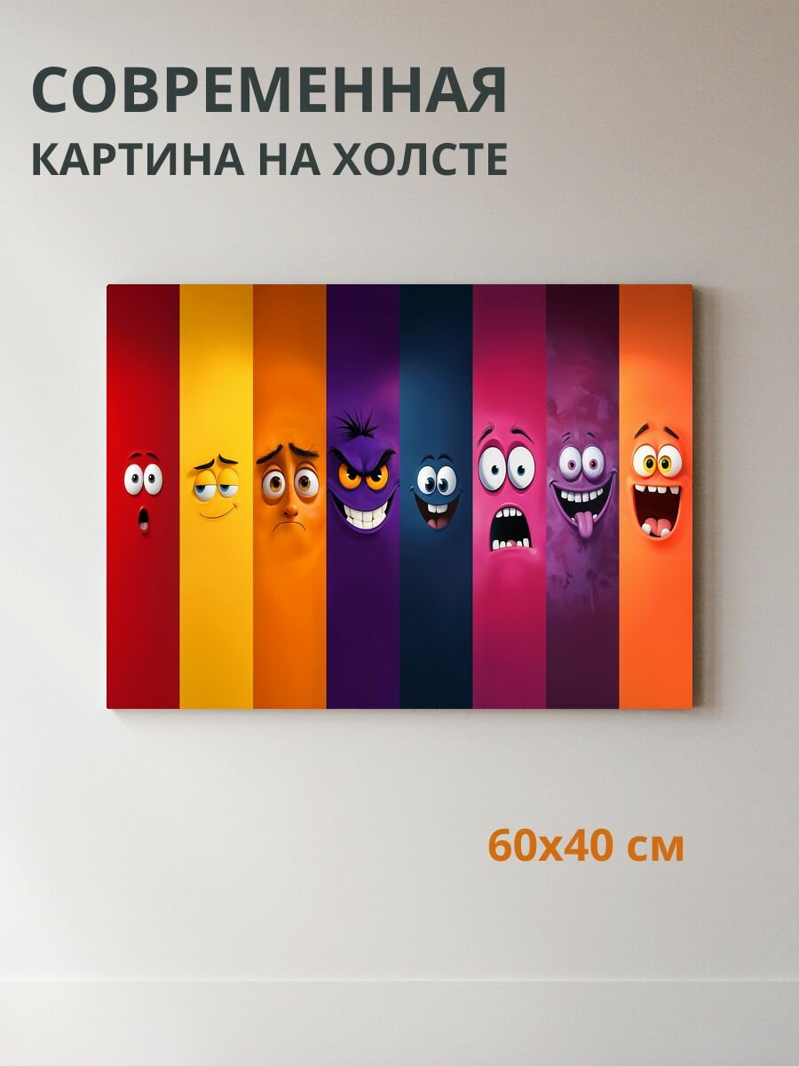 Картина на холсте Эмотиконы 60x40 см