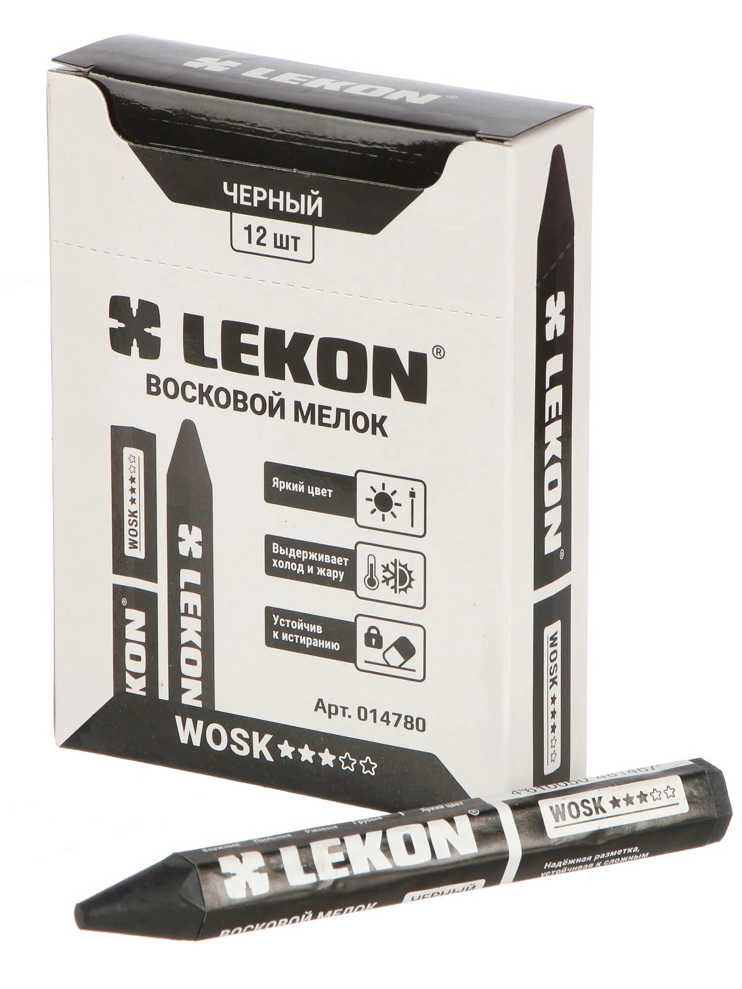 Восковой мелок LEKON WOSK для мокрых и грязных поверхностей цвет: чёрный (12шт/упаковка) 014780
