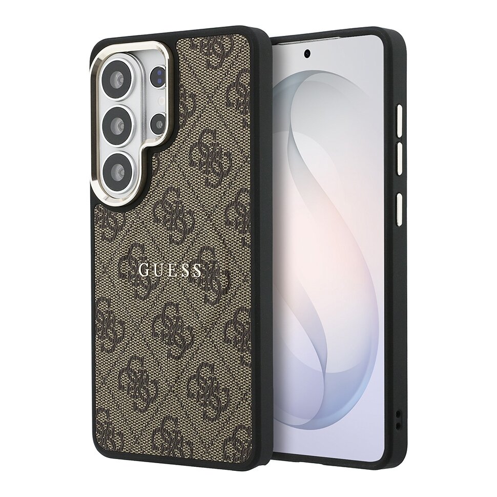 Guess чехол с MagSafe для Galaxy S26 Ultra, PU кожа с узором 4G, Classic metal logo & Camera, коричневый