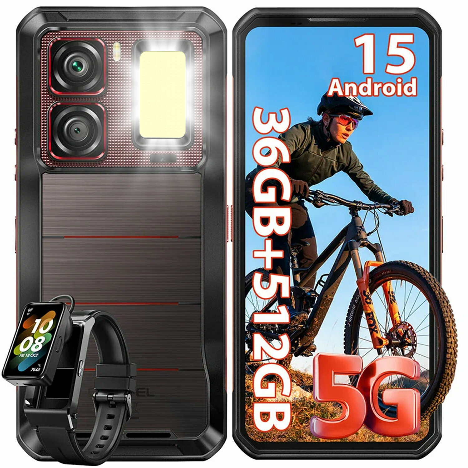 Oukitel Смартфон WP300 36ГБ(12+24)ГБ+512ГБ 32MP+108MP +2MP Система Android 15 С NFC 512 ГБ, красный