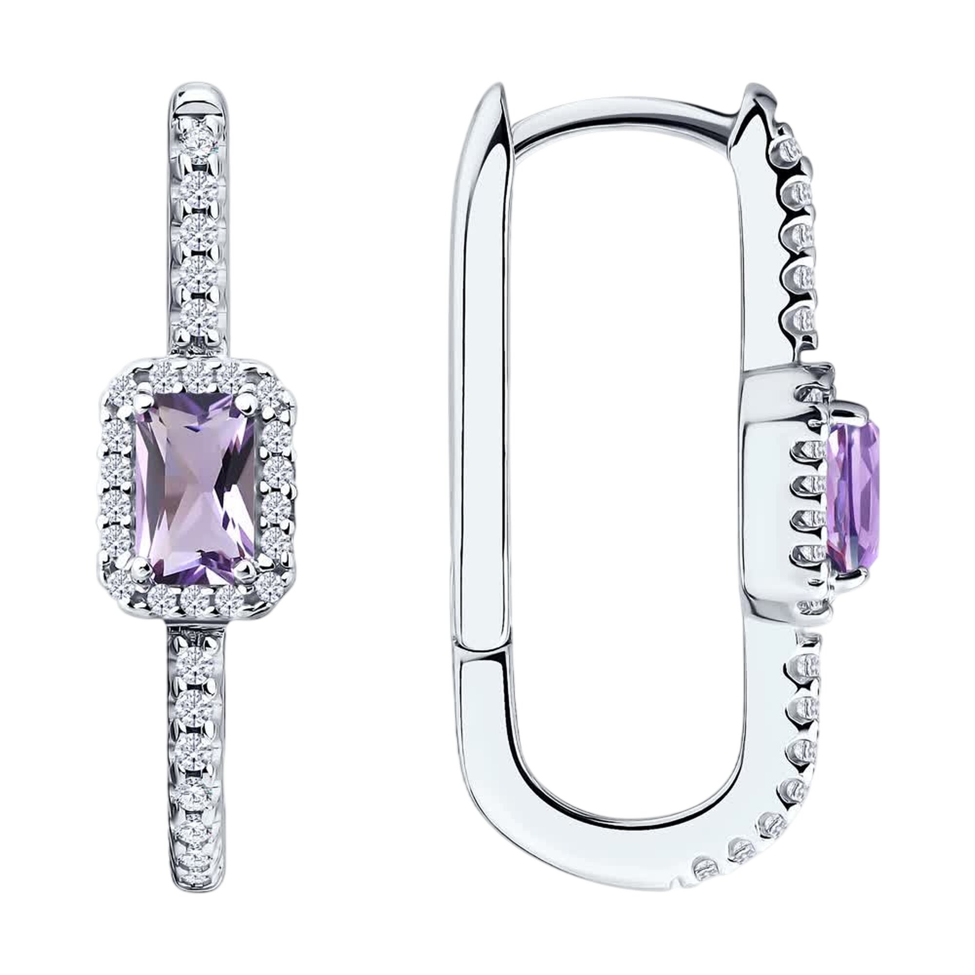Серьги Diamant online, серебро, 925 проба, родирование, фианит, аметист