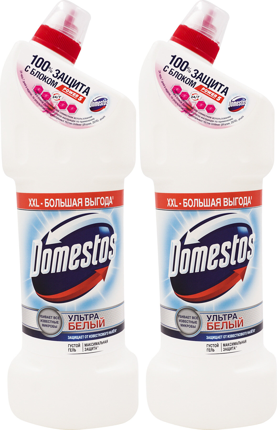 Гель Domestos Максимальная защита Ультра белый для унитаза универсальный 1,5 л в упаковке, комплект: 2 упаковки