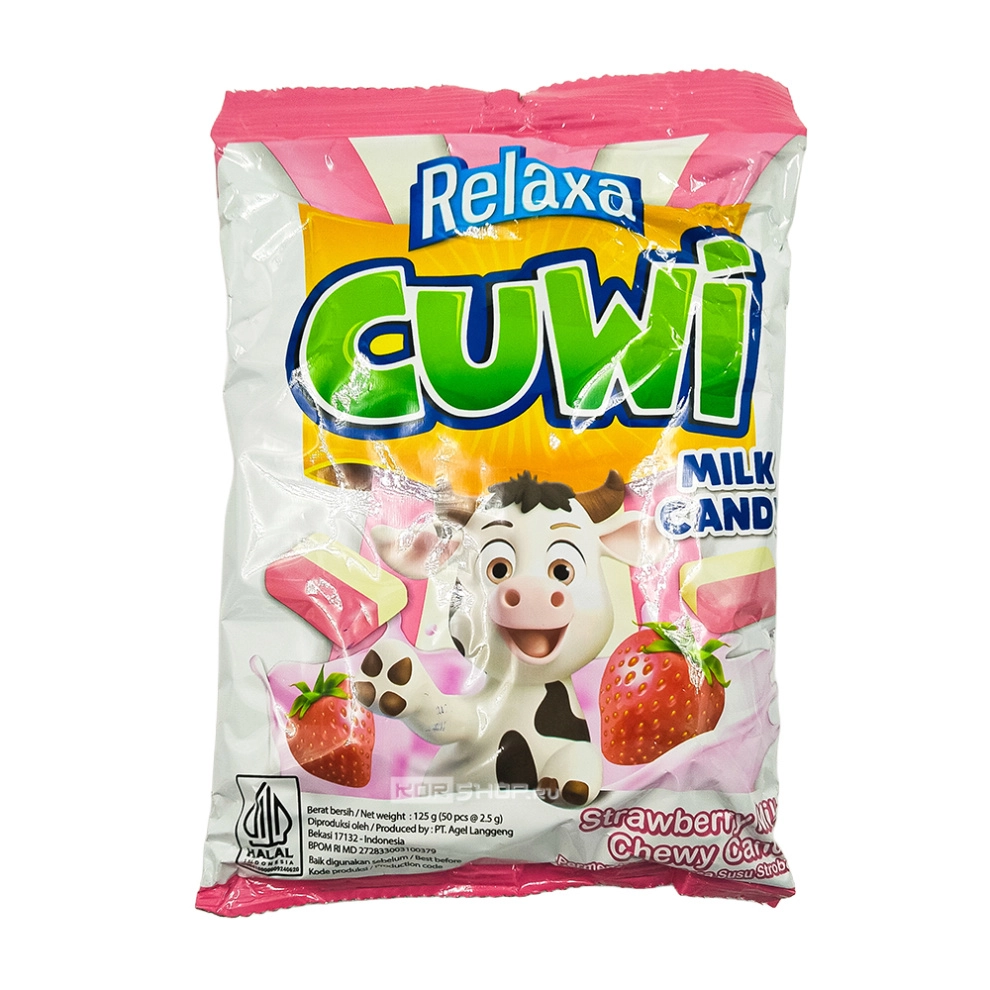 Молочные ириски RELAXA CUWI "Strawberry chewy milk candy", со вкусом клубники, 125 г