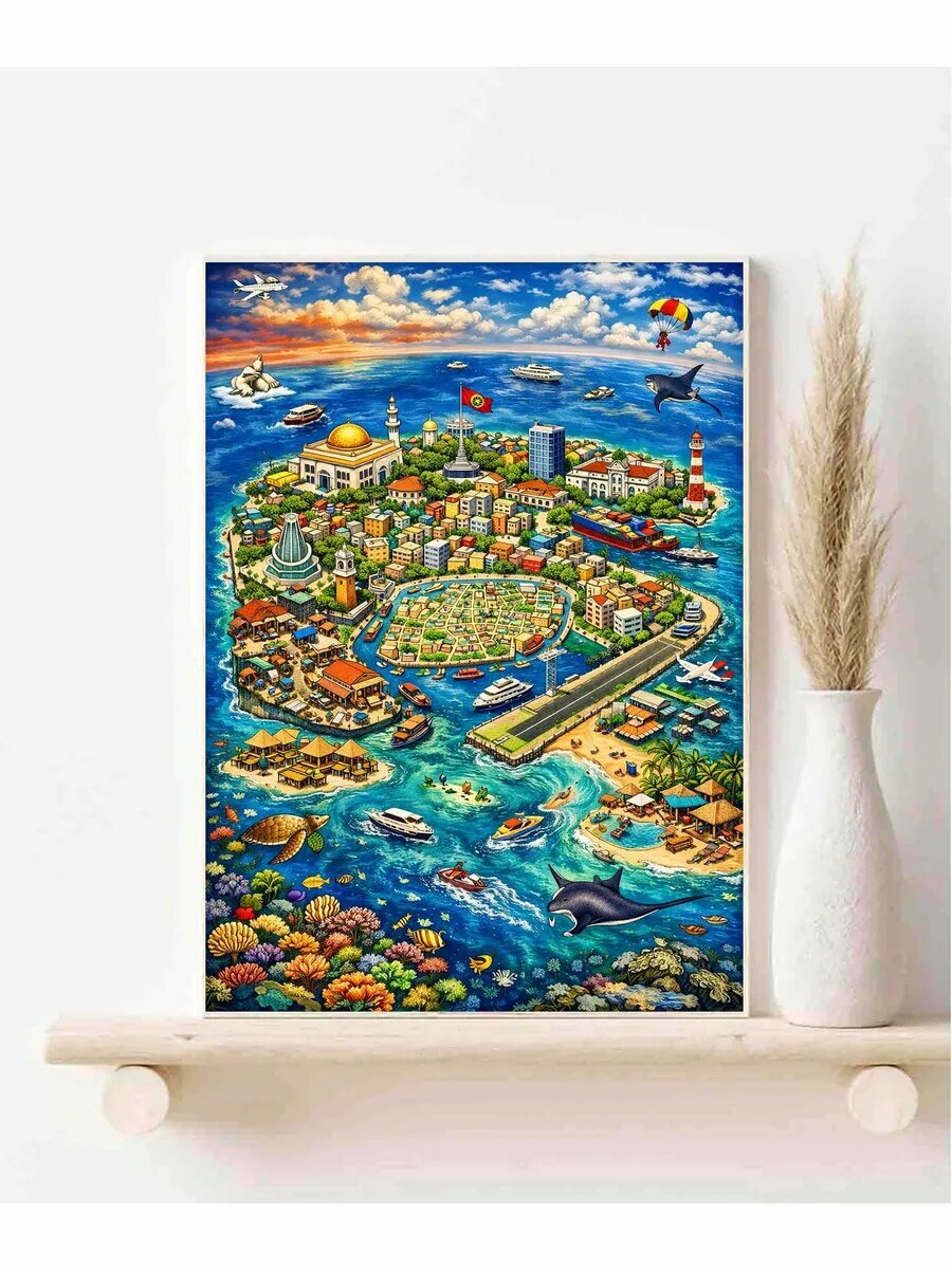 Мале, Мальдивы, Fantasy Map, Карта, Плакат 30x42см