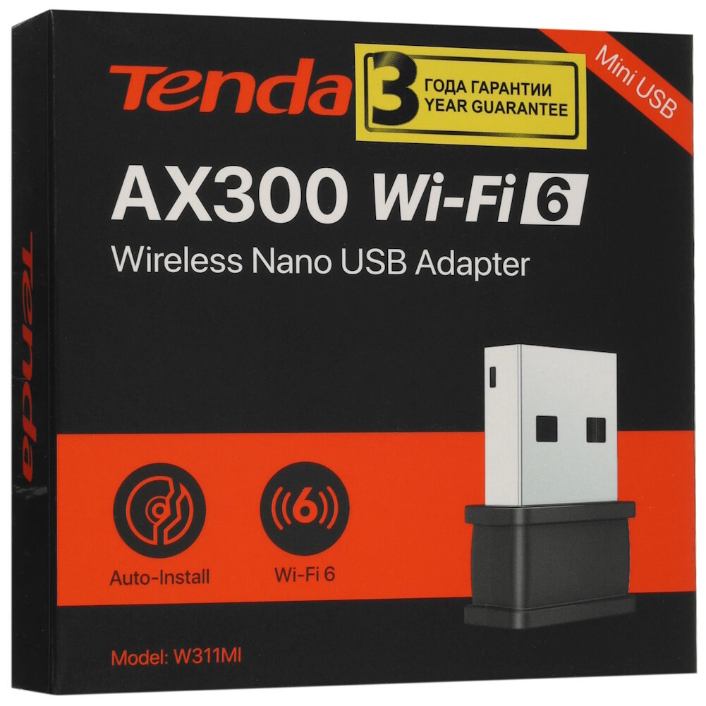 Tenda AX300 W311MI Wi-Fi-адаптер для компьютера 2.4 ГГц, USB WIFi6 адаптер для пк,300 Мбит/с