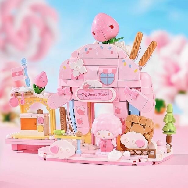 Набор строительных блоков Sanrio Сладкая пекарня с Куроми и Хеллоу Китти, 24-пьесная модель для детей