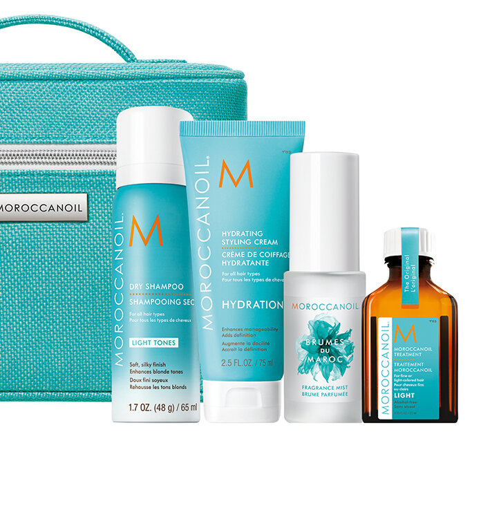 Moroccanoil Набор дорожный для Светлых волос (Сухой шампунь 65 мл + Крем для укладки волос 75 мл + Парфюмированный мист 30 мл + Масло 25 мл)